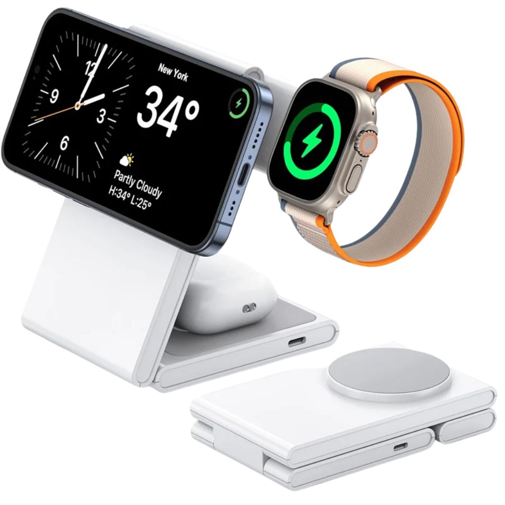 Travel-Friendly 3-in-1 Charger | Foldable Wireless Charging Dock for Apple